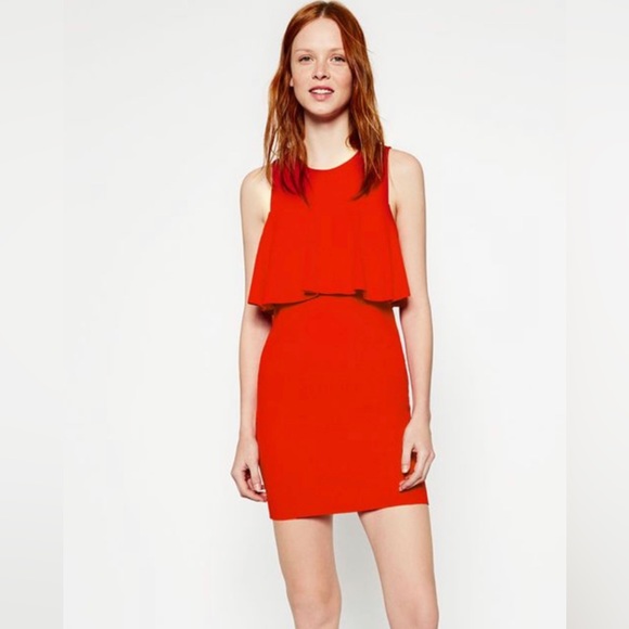 Zara | Dresses | Nwot Zara Red Dress With Front Frill | Poshmark
